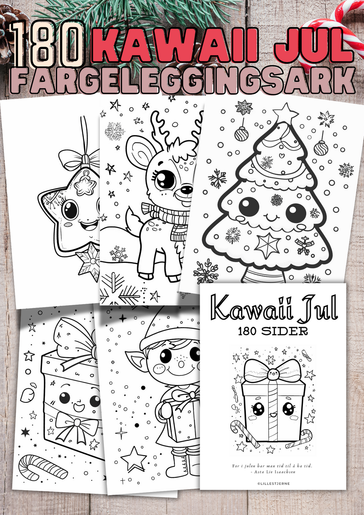 Jul Kawaii 180 sider | Fargeleggingsark jul til utskrift – LilleStjerne
